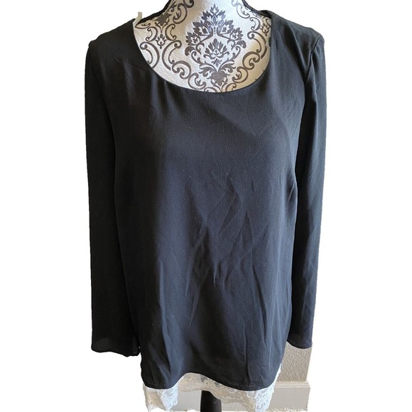 AB Studio | Tops | Nwt Ab Studio Black Xl Blouse Long Sleeve Top White ...
